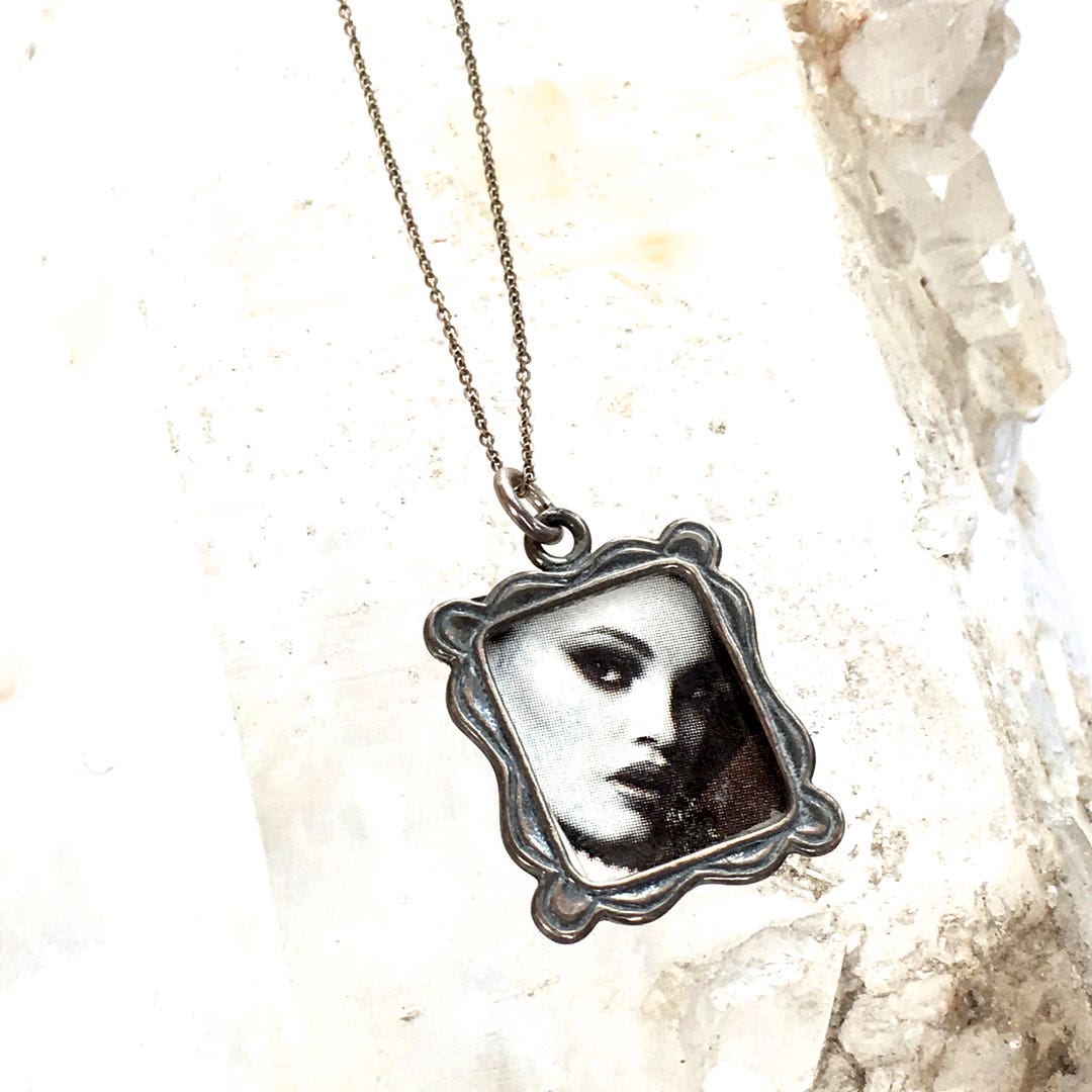 Sterling Silver Picture Frame Necklace – Petite Portrait Charm Pendant ...