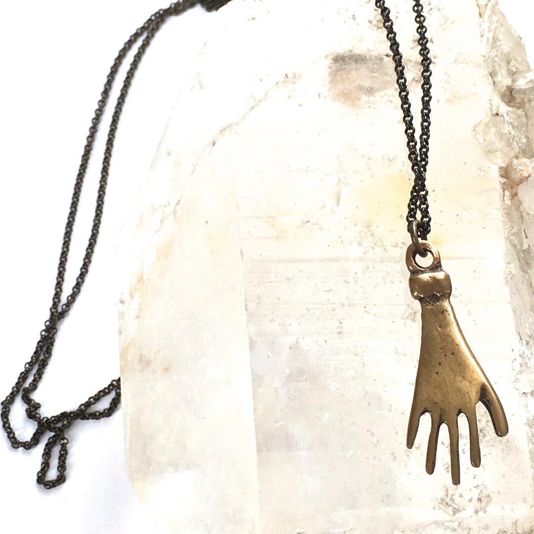 Milagro Hand Necklace: Silver or Brass Helping Hand Amulet, Layering ...