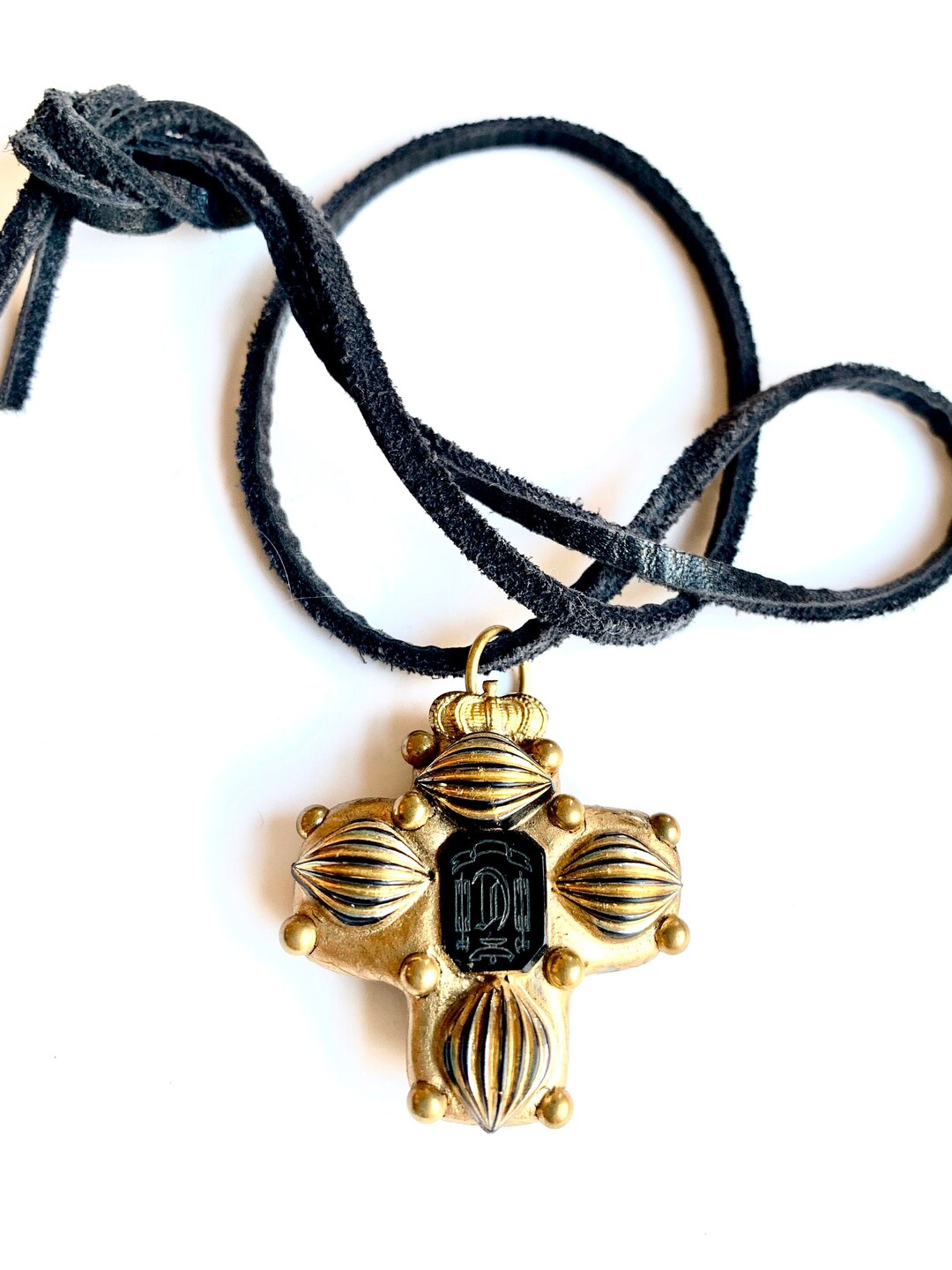Vintage Black + Gold GOTH CROSS Necklace- Iconography Insignia OOAK ...
