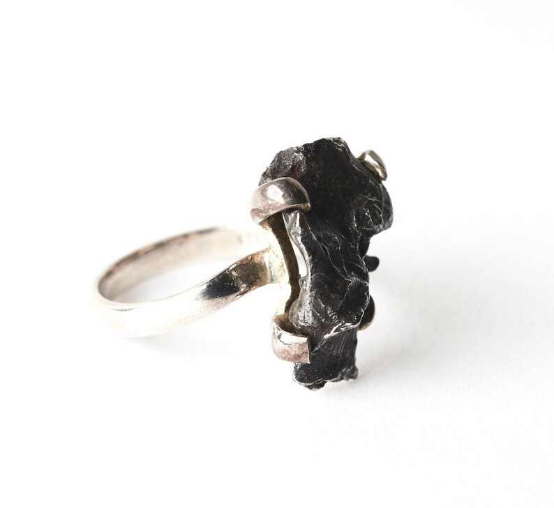 Meteorite Statement Ring: Sterling Silver Raw Mineral Unisex Jewelry ...