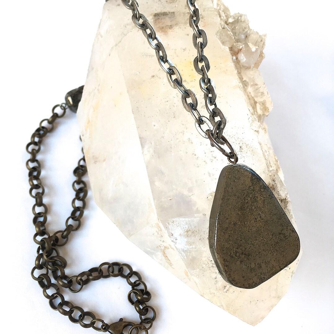 Pyrite "fool's Gold" Skull Necklace: Two-tone Chain Large Mineral ...