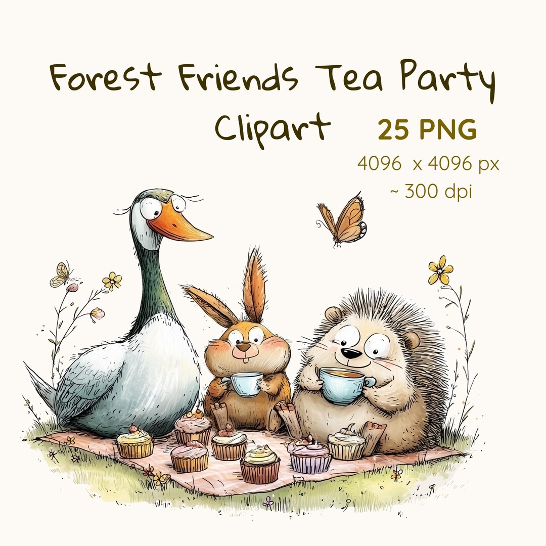 Pastel Forest Friends Tea Party Clipart PNG, Woodland Animals ...