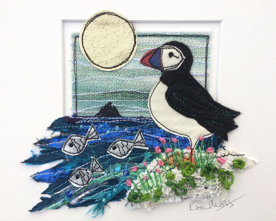 SKELLIG MICHAEL PUFFIN Art Wild Atlantic Way Art Puffin Textile Art ...