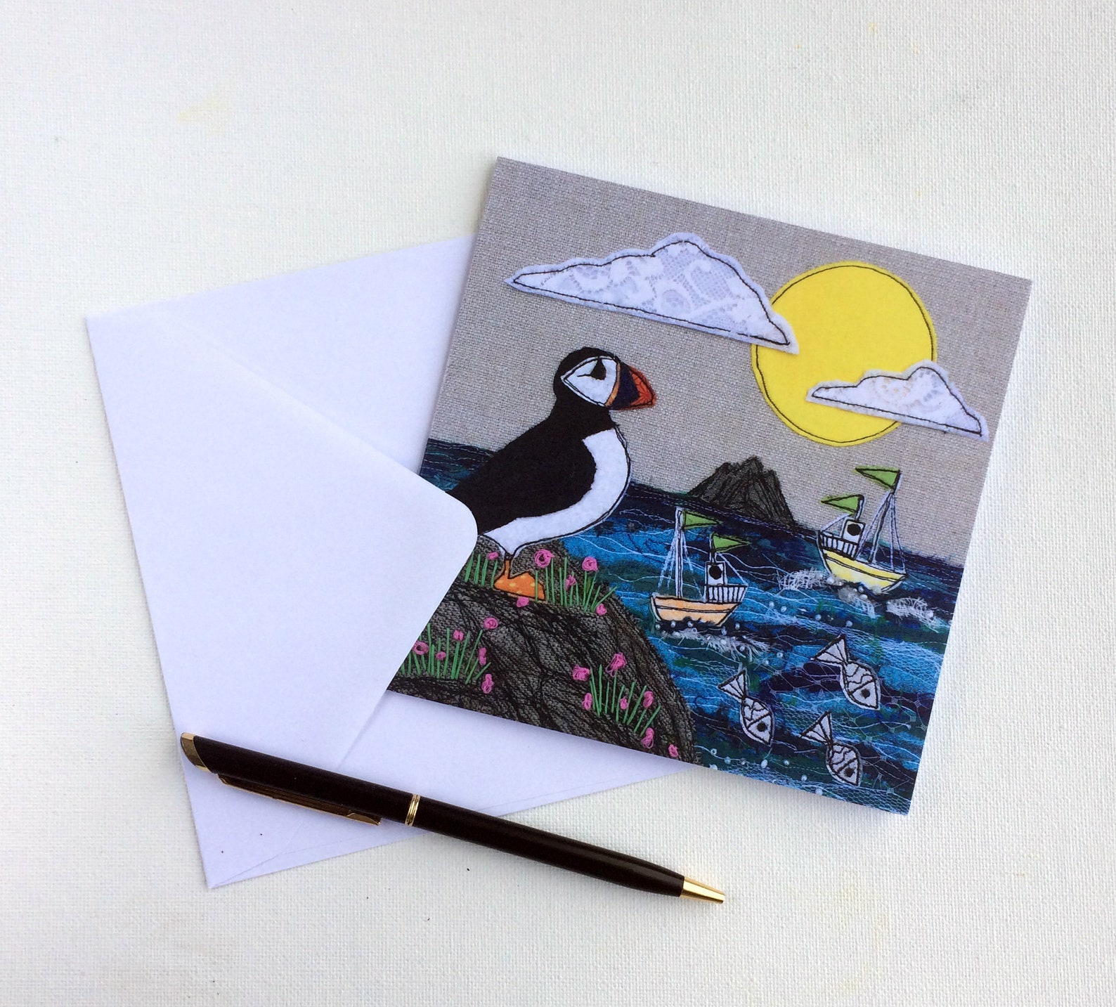 2 X PUFFIN GREETINGS CARDS Prints of Original Textile Art Wild - Etsy