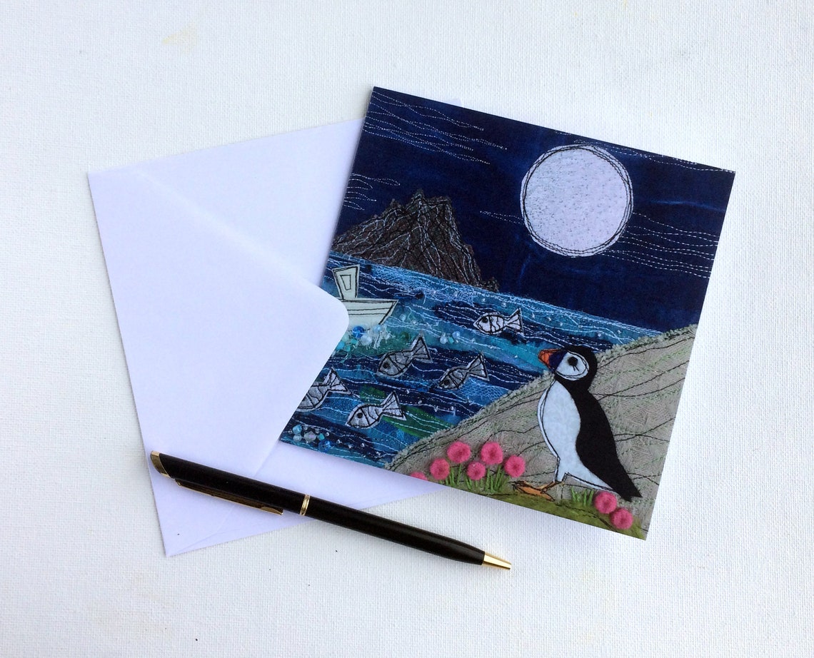 2 X PUFFIN GREETINGS CARDS Prints of Original Textile Art Wild - Etsy