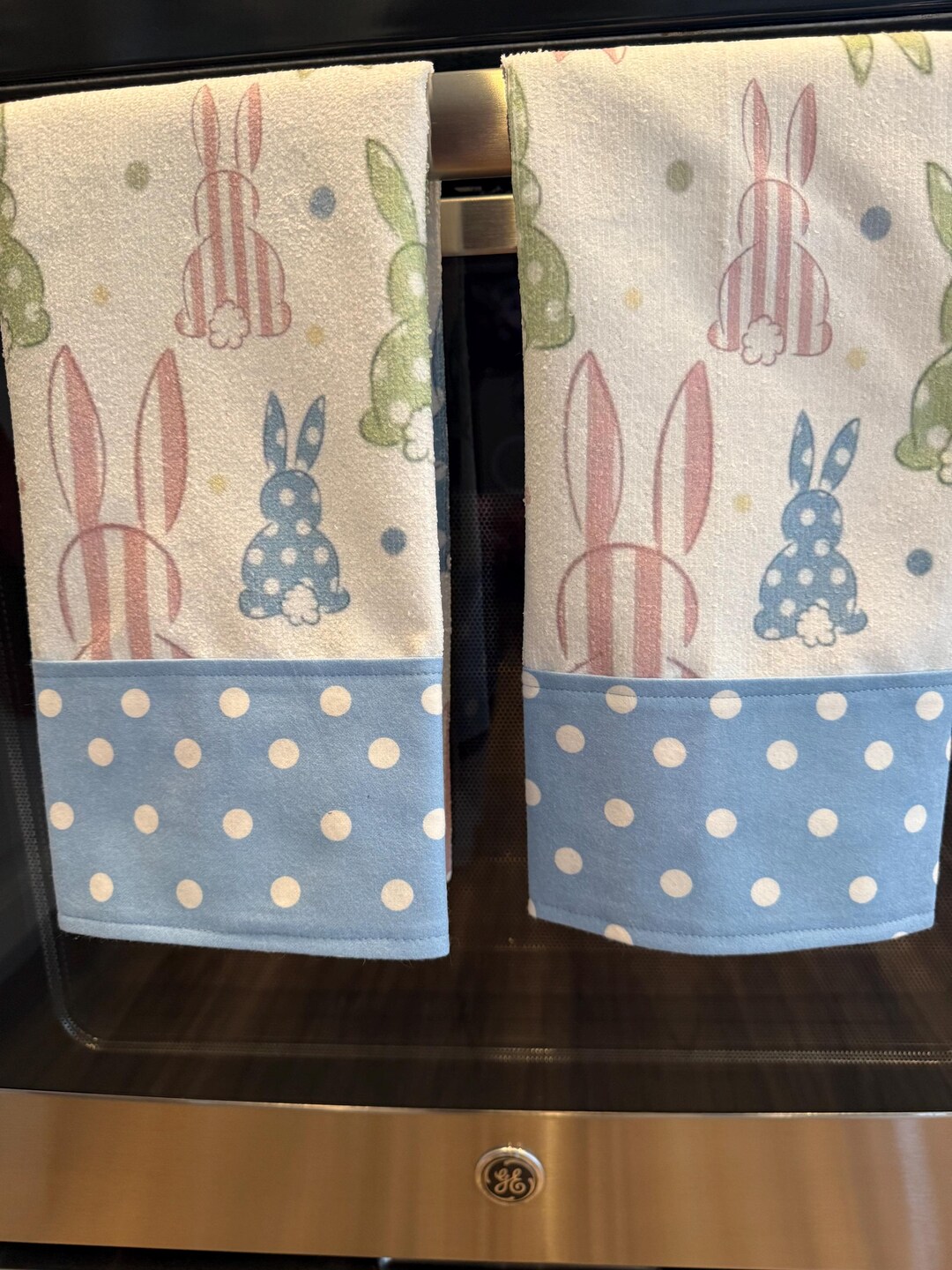 Easter Bunny Tea Towels for Holiday Decor! Pastel Bunnies Against a ...