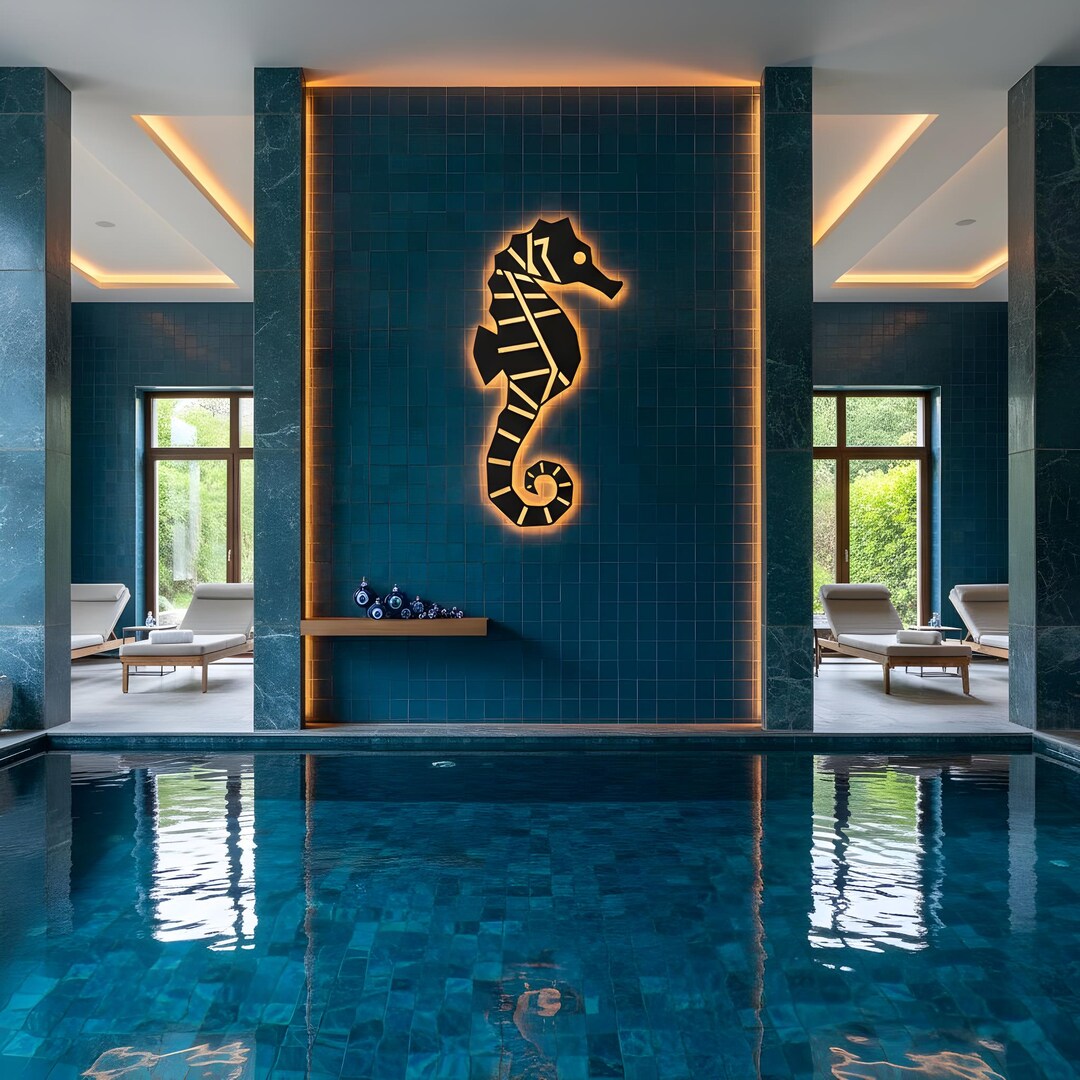 Tidal Spark -seahorse LED Metal Wall Art, Black Steel Coastal Backlit ...