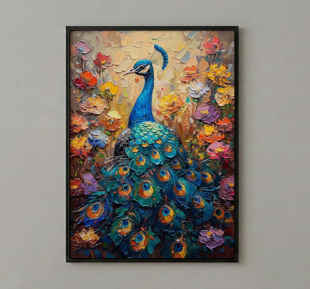 Blue Peacock Wall Art, India Palace Decor — Ornate Royal Garden - Etsy