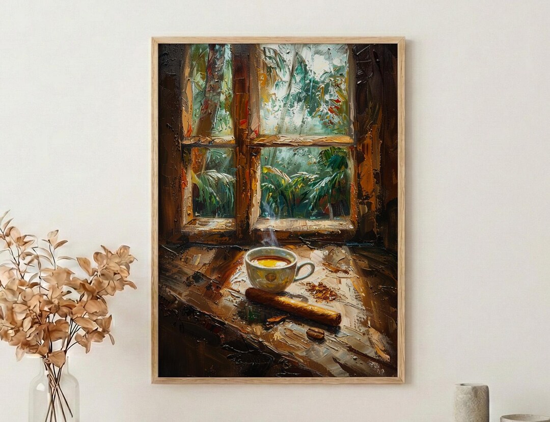 Havana Cuba Oil Painting Poster, Coffee and Cigar Art Print, Nostalgic ...