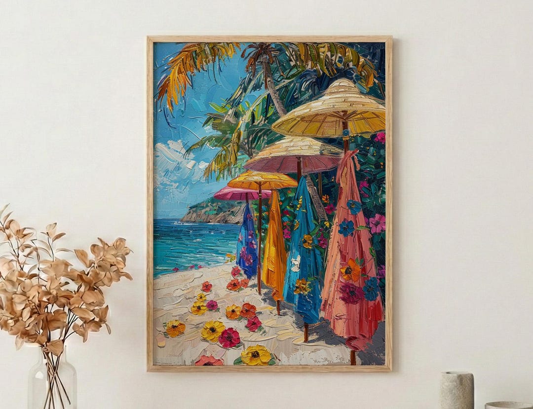 Cook Islands Market Art Print, Floral Pareo Home Decor — Vibrant ...