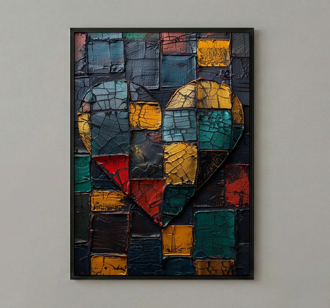 Kente Heart Print, African Pattern Art, Cultural Wall Decor, Impasto ...