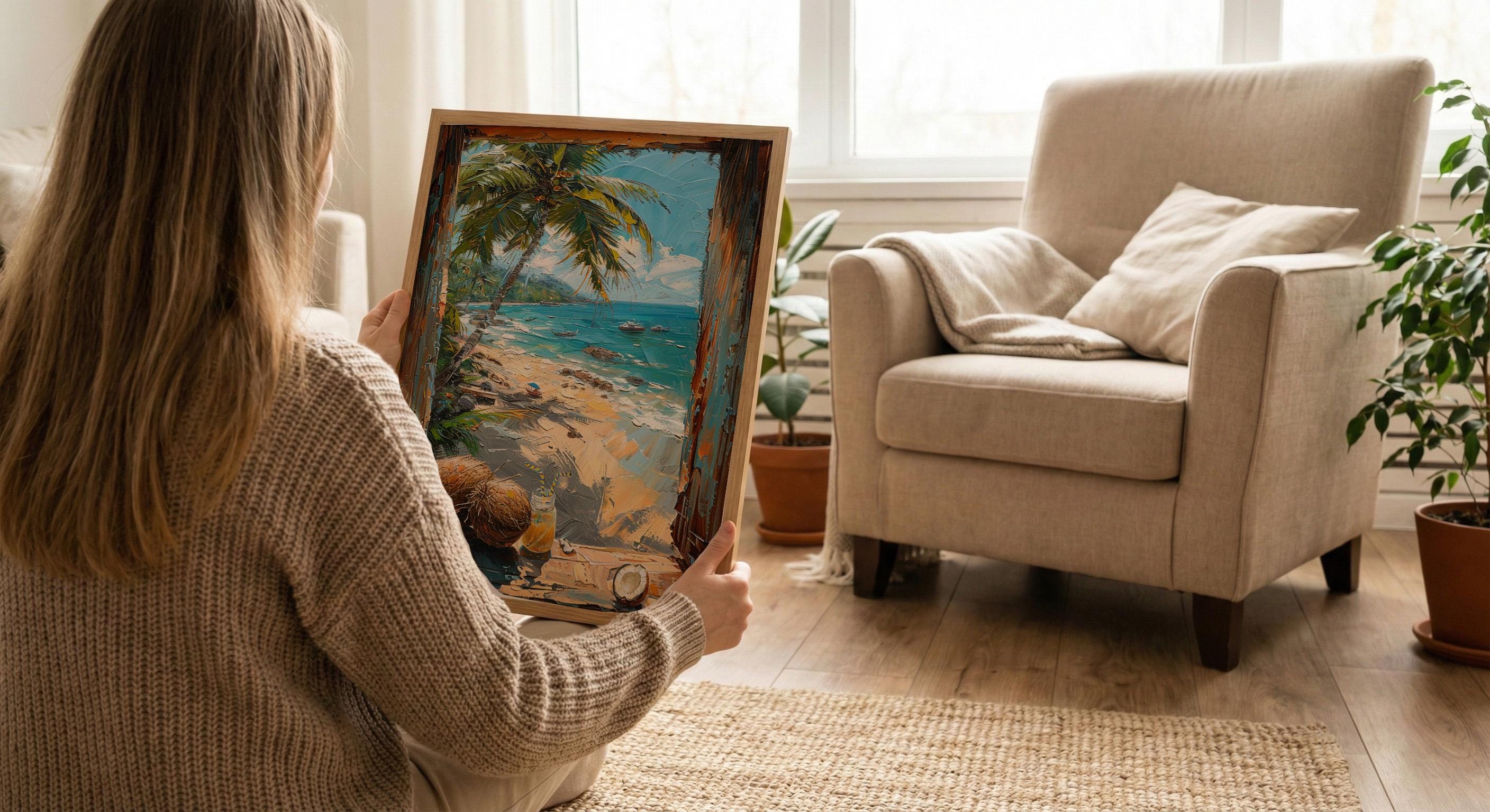 Goa Beach Poster, India Tropical Art Print, Bamboo Window Wall Art ...