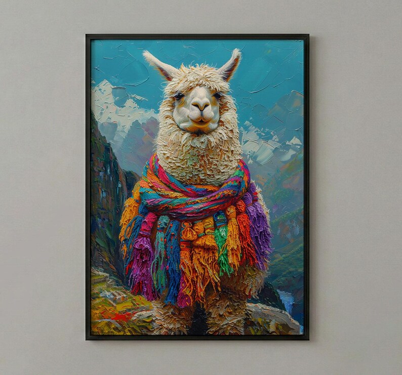 Machu Picchu Llama Poster, Peru Andean Magic Decor — Mystical Green ...
