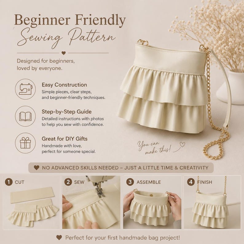 Ruffle Shoulder Bag Pattern | DIY PDF Sewing Pattern (digital Download ...