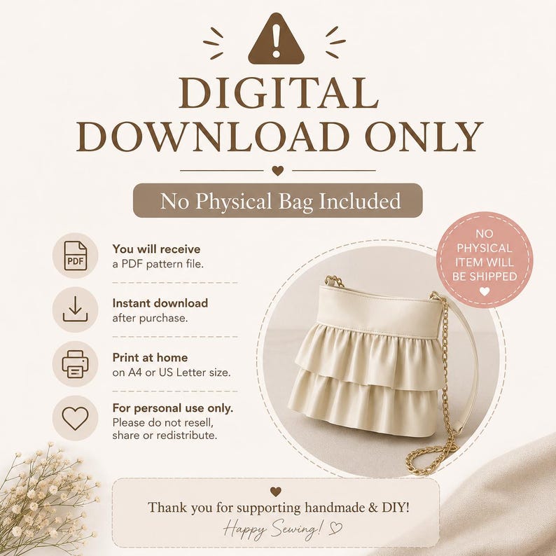 Ruffle Shoulder Bag Pattern | DIY PDF Sewing Pattern (digital Download ...