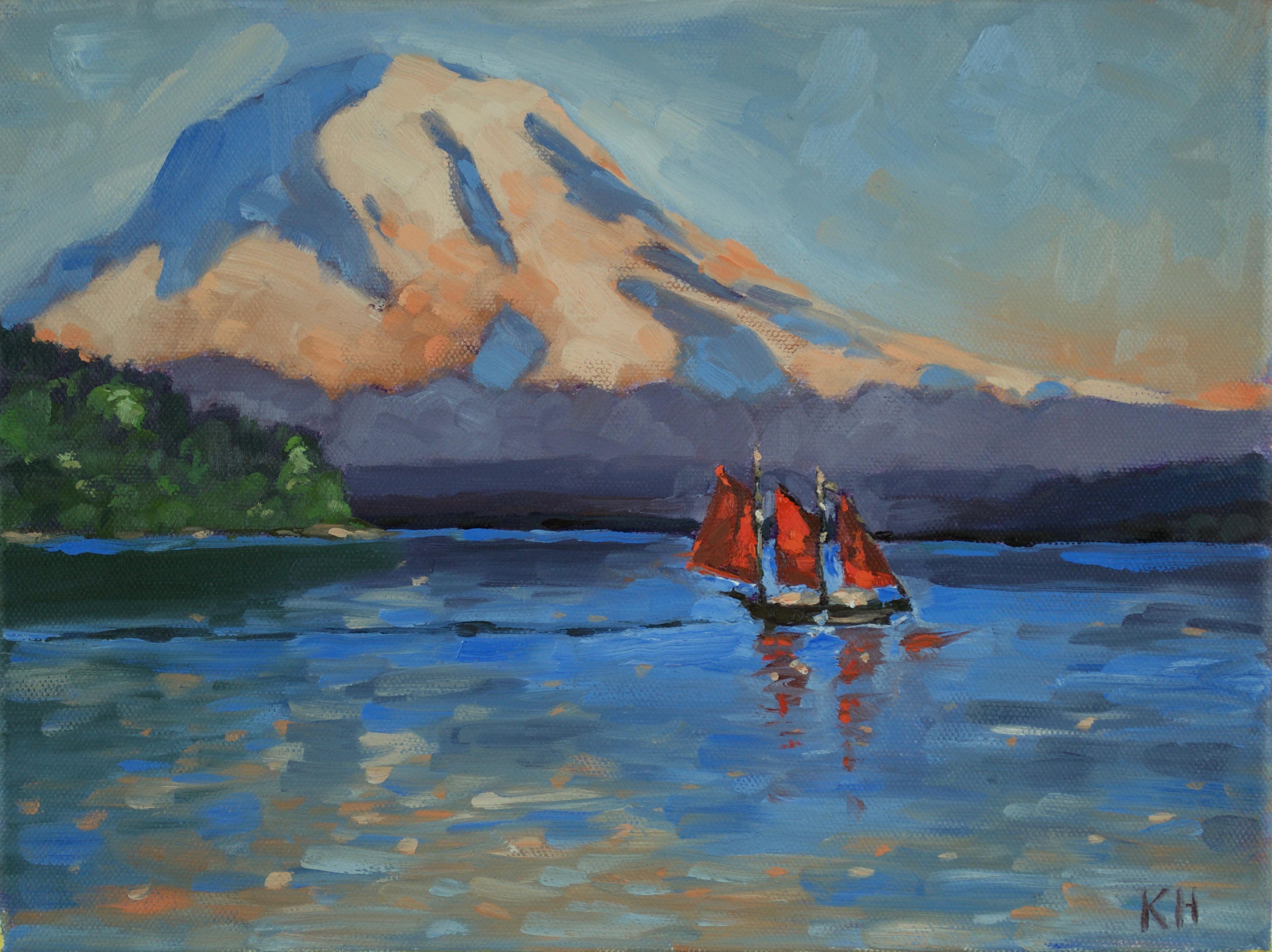 Art Print With Optional Mat: Red Sails on the Puget Sound - Etsy
