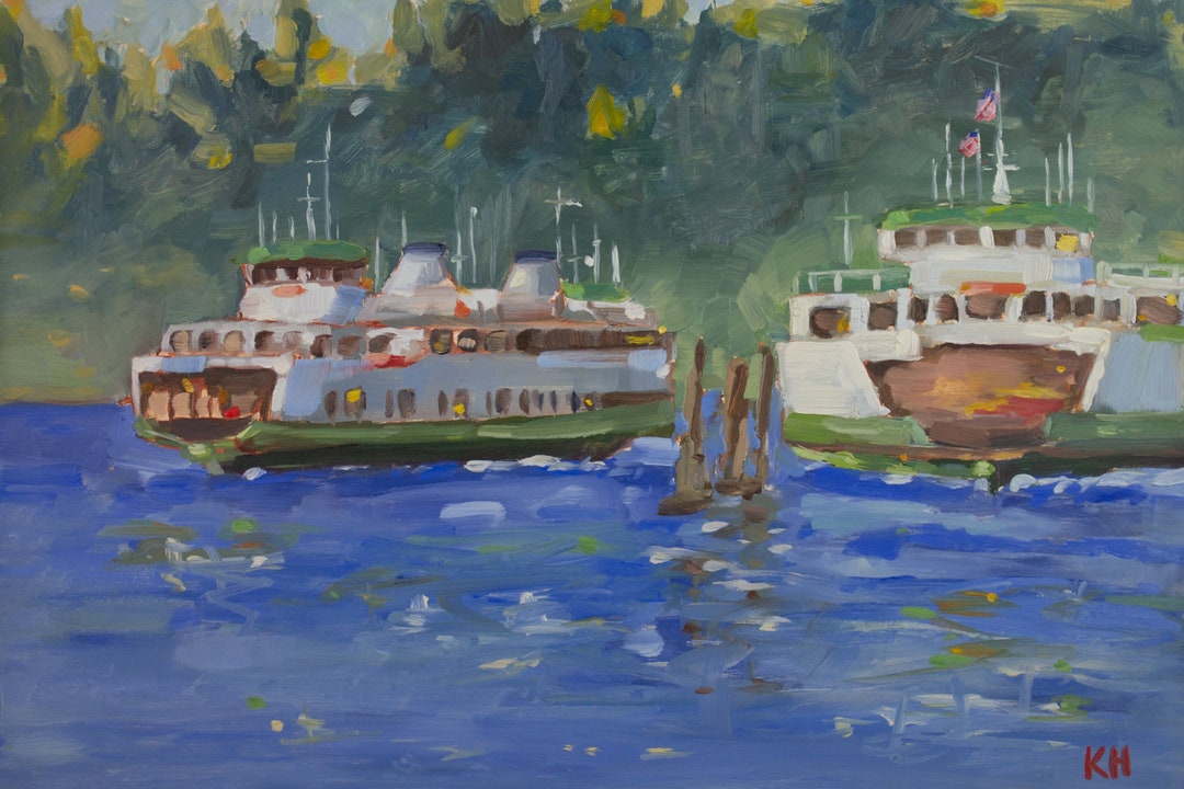 Art Print With Optional Mat: Two Ferry Boats at Vashon Ferry Terminal ...
