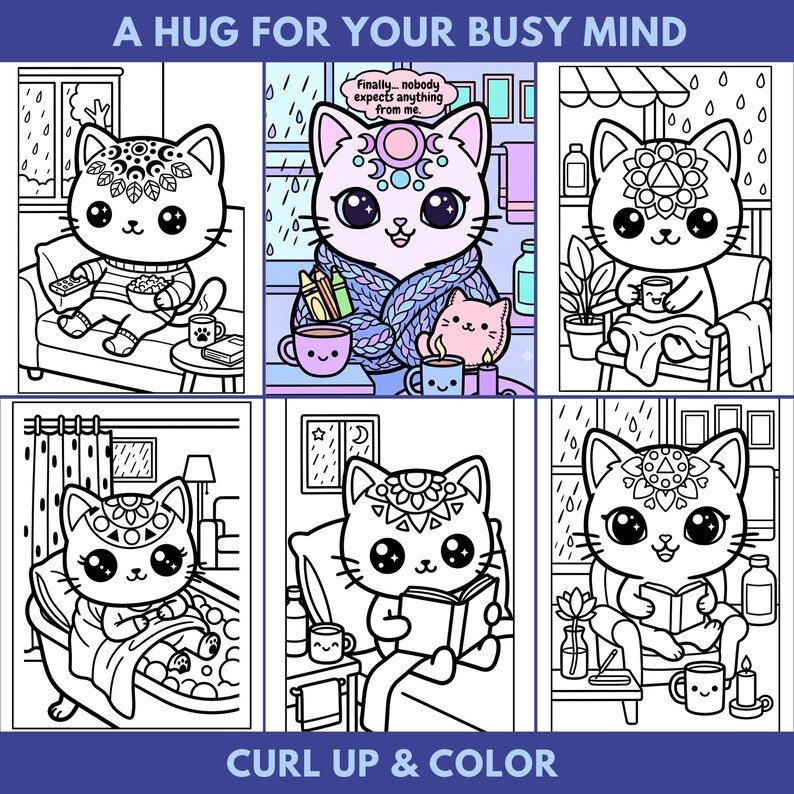 Cozy Mandala Cat Stress Relief Coloring Book, 10 Bold & Easy Coloring ...
