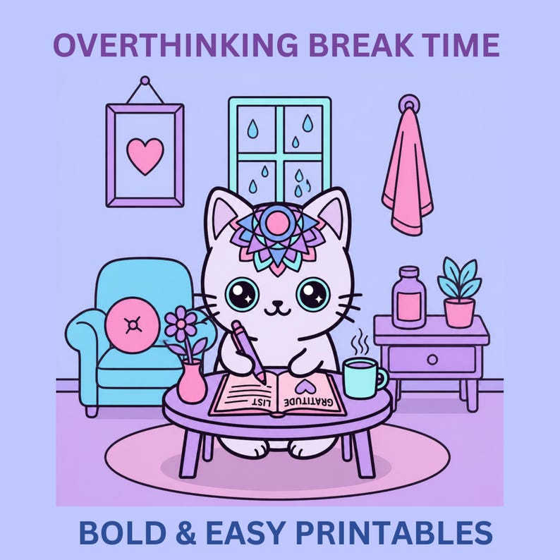 Rainy Day Cat Bold & Easy Designs | 10 Calming Coloring Pages | Cozy ...