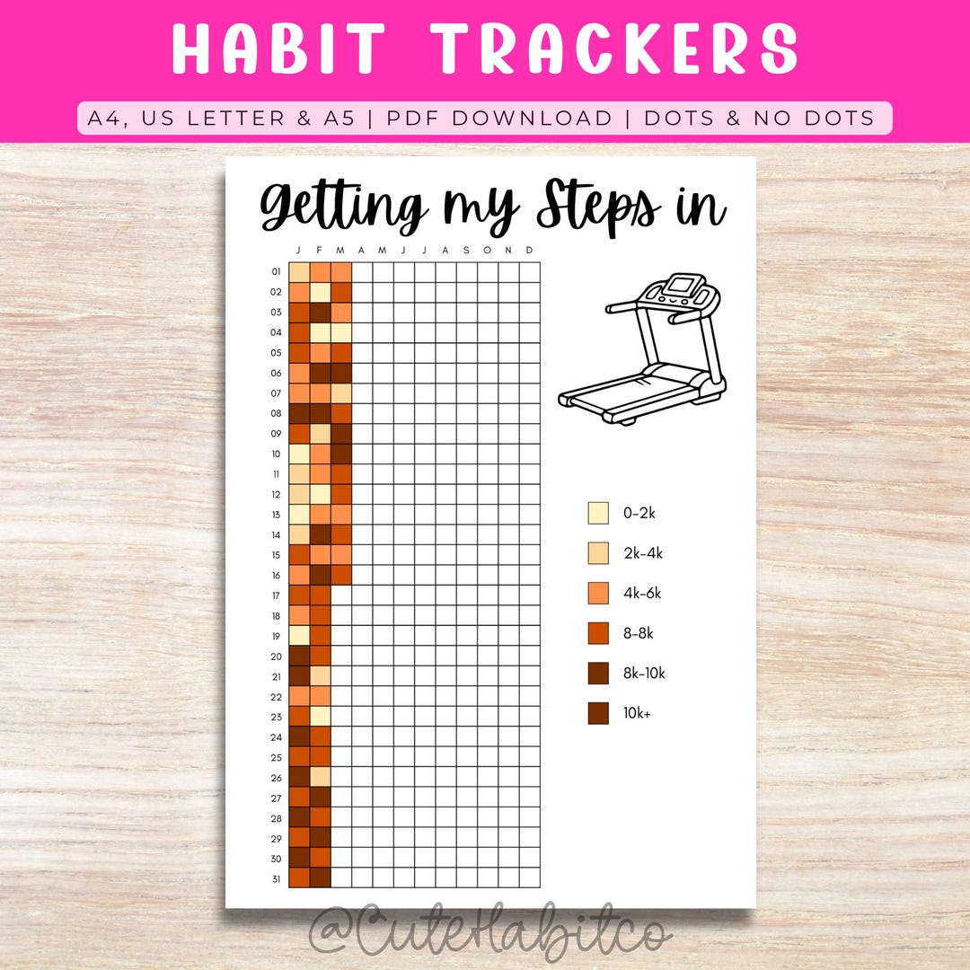 Steps Tracker Printable - Yearly Daily Steps Log - Colour in Walking ...