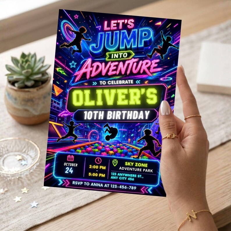 Trampoline Park Birthday Invitation, Jump Party Invite, Editable Canva ...