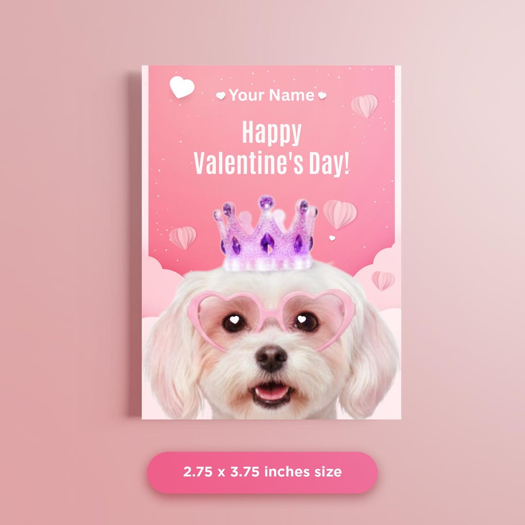 Puppy Valentine Card, Heart Glasses, Editable Canva Template (digital ...