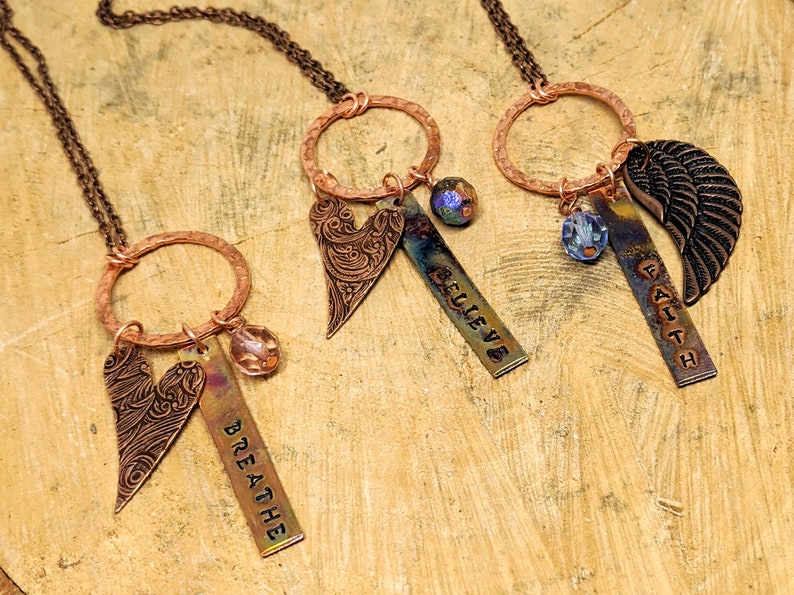 Inspirational Copper Charm Pendant Necklace Motivational | Etsy