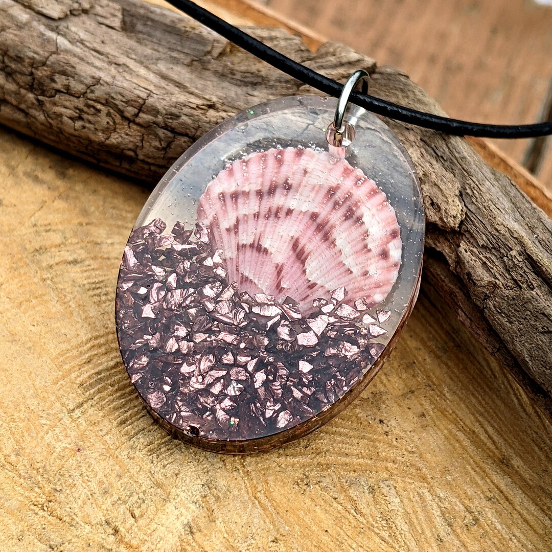 Embedded Real Florida Shell Resin Pendant, Summer Jewelry, Beach ...
