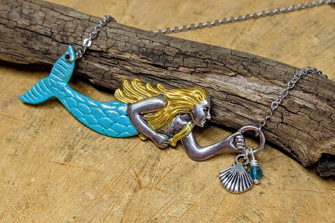Mermaid Necklace, Large Mermaid Pendant, Beach Jewelry, Mermaid Jewelry ...