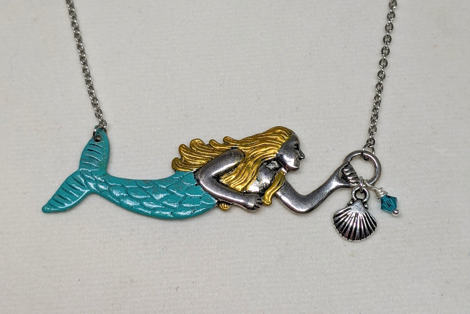 Mermaid Necklace Large Mermaid Pendant Beach Jewelry | Etsy