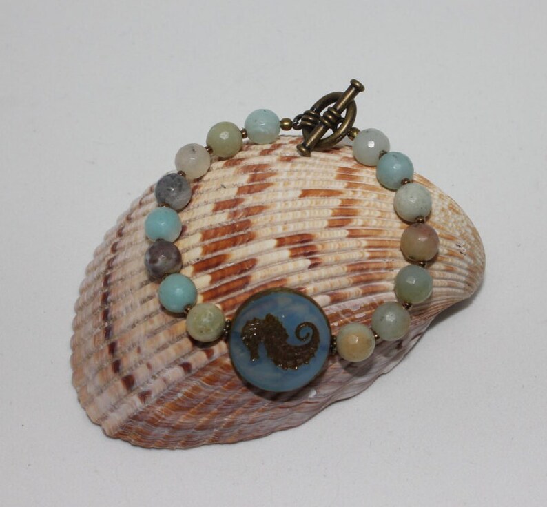 Faceted Amazonite Bead Seahorse Bracelet Beach Bracelet - Etsy