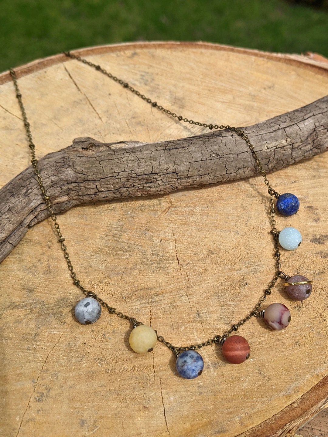 Gemstone Planet Necklace, Space Jewelry, Beaded Solar System Necklace ...