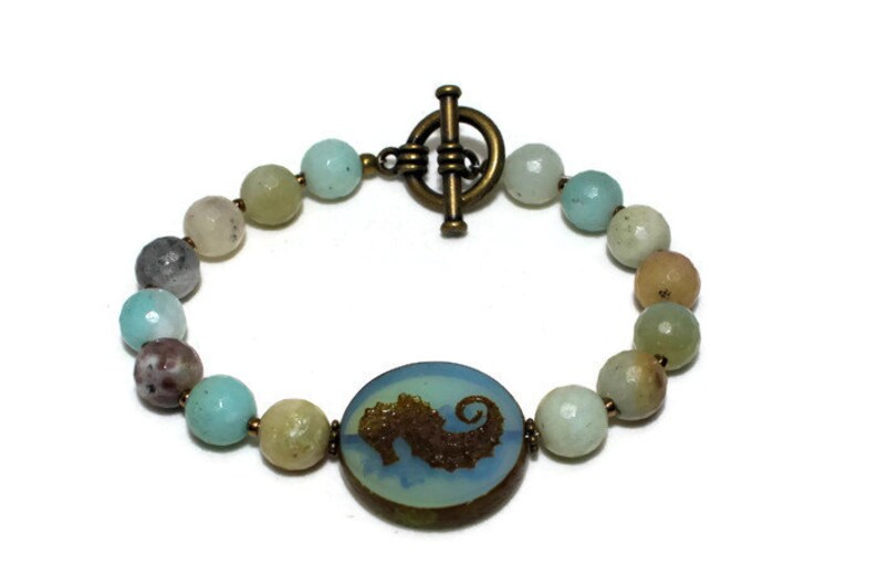 Faceted Amazonite Bead Seahorse Bracelet Beach Bracelet - Etsy
