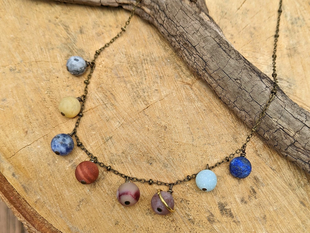 Gemstone Planet Necklace, Space Jewelry, Beaded Solar System Necklace ...
