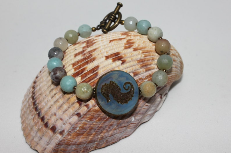 Faceted Amazonite Bead Seahorse Bracelet Beach Bracelet | Etsy