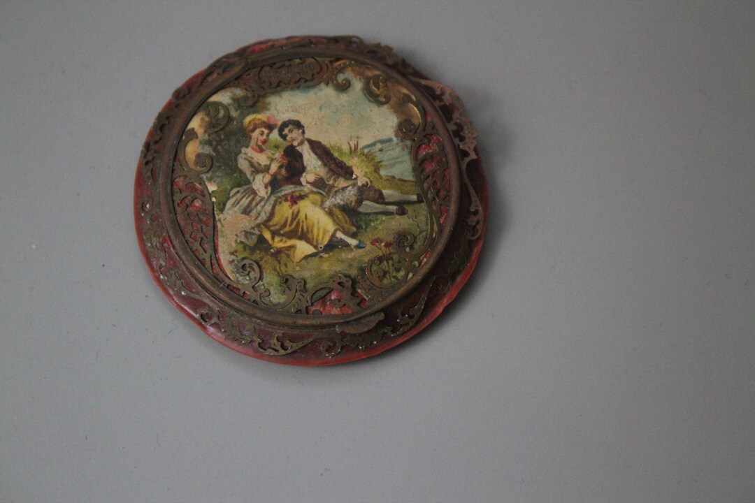 Antique French Victorian Compact Case Makeup Mirror Celluloid Lovers ...