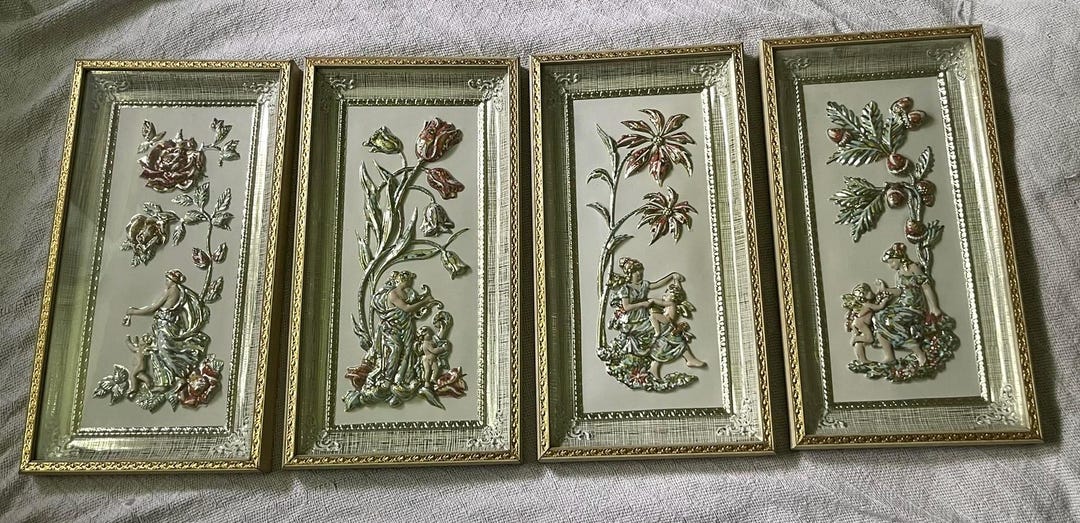 Vintage Four Seasons by Metalcraft--mcm 3D Floral Wall Art Set of Four ...