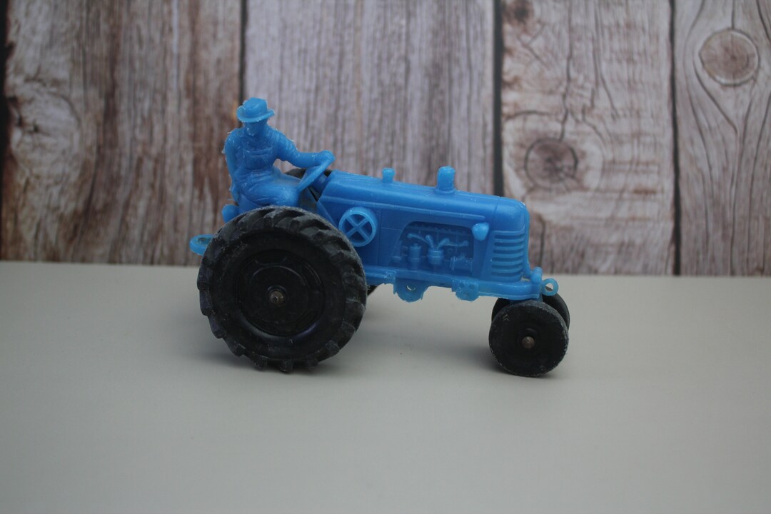 RARE Vintage 4 Vinyl Plastic Mold Tractor Farm Toy With Farmer Blue ...