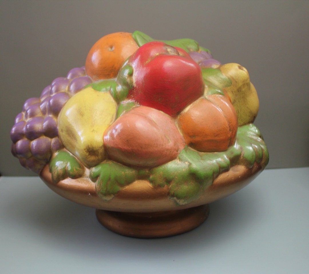 Vintage Hand-painted Ceramic Fruit Bowl Centerpiece Gold-look Accents ...