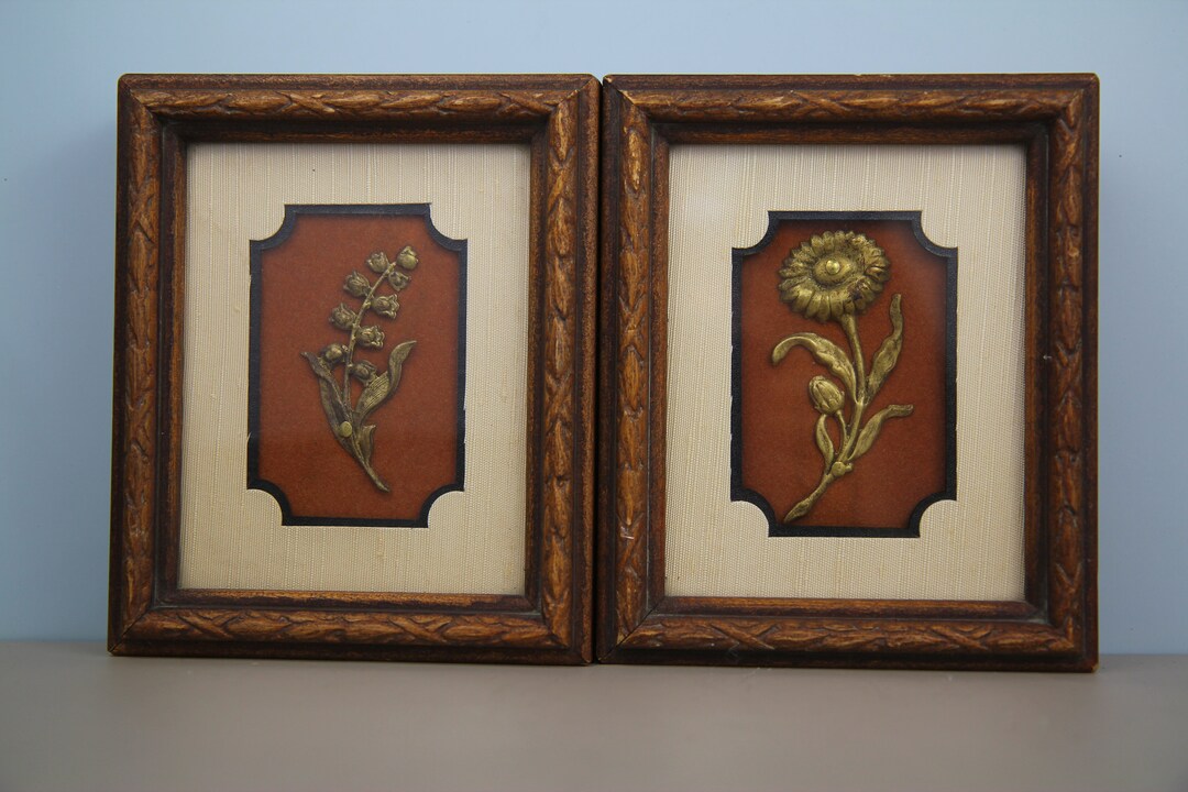 Vintage Miniature Brass Metal Floral MCM Wall Hanging Set of 2 Decor ...