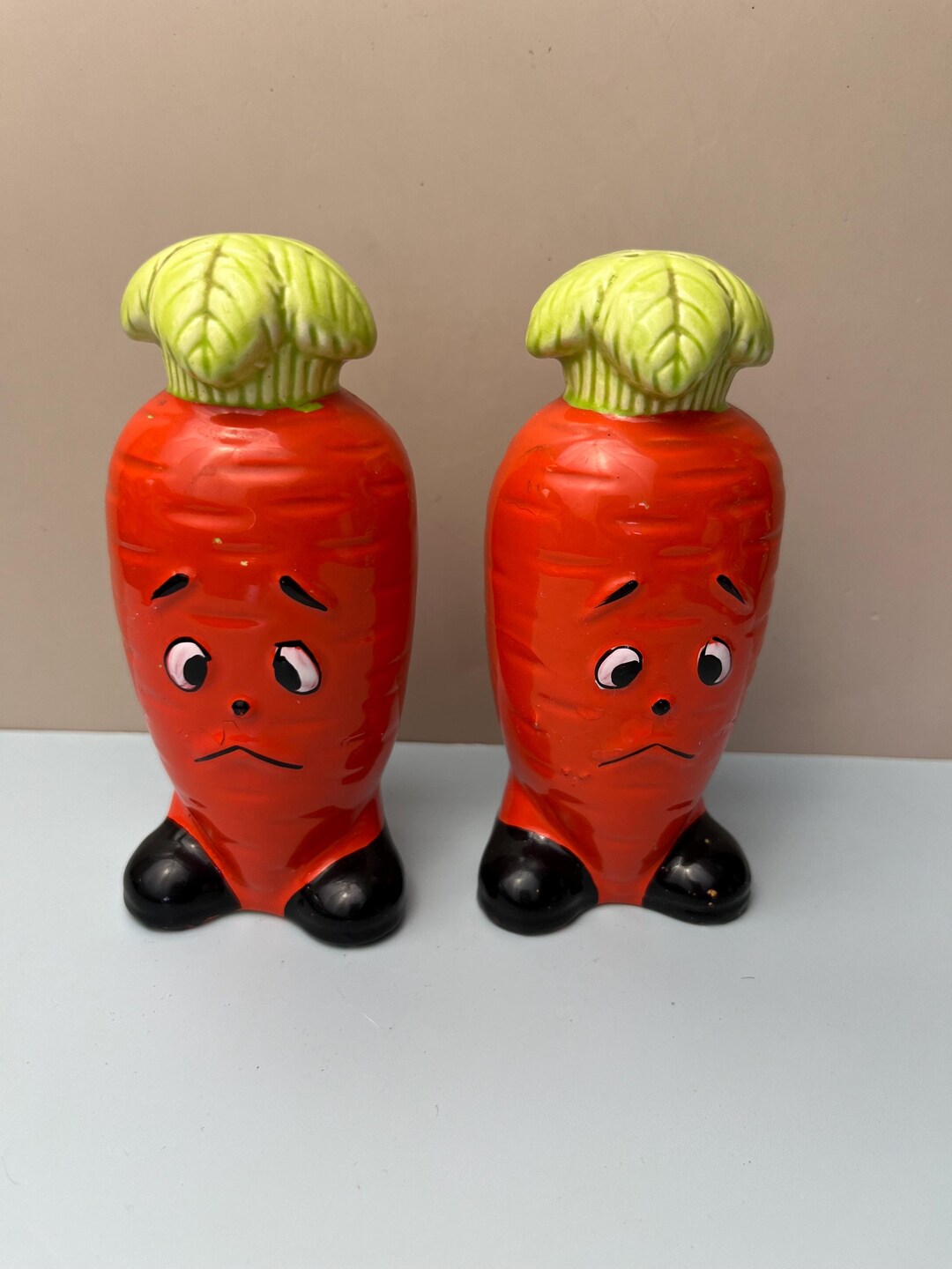 Vintage Sad Face Anthropomorphic Carrot Salt and Pepper Shakers With ...
