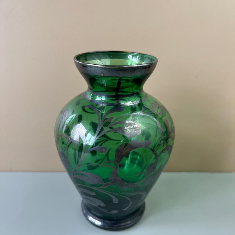 Silver Overlay on Glass Vase - Etsy