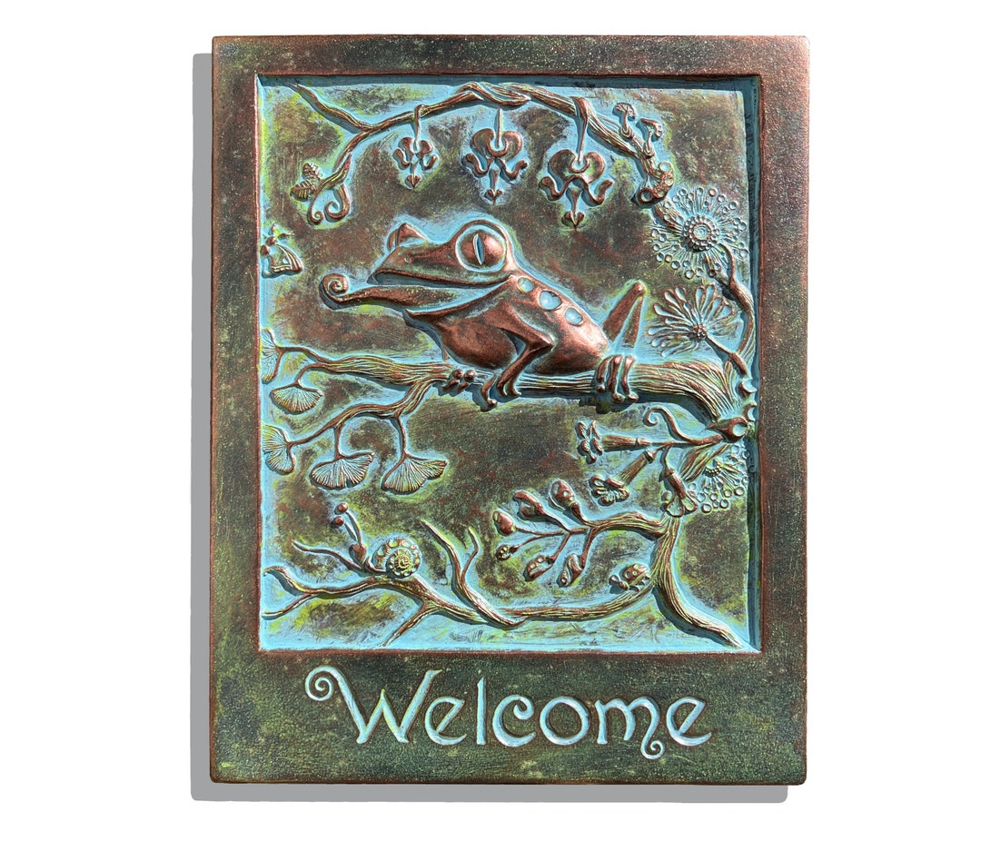 Welcome Frog Plaque Painted Concrete Outdoor Garden Wall Decor - Etsy