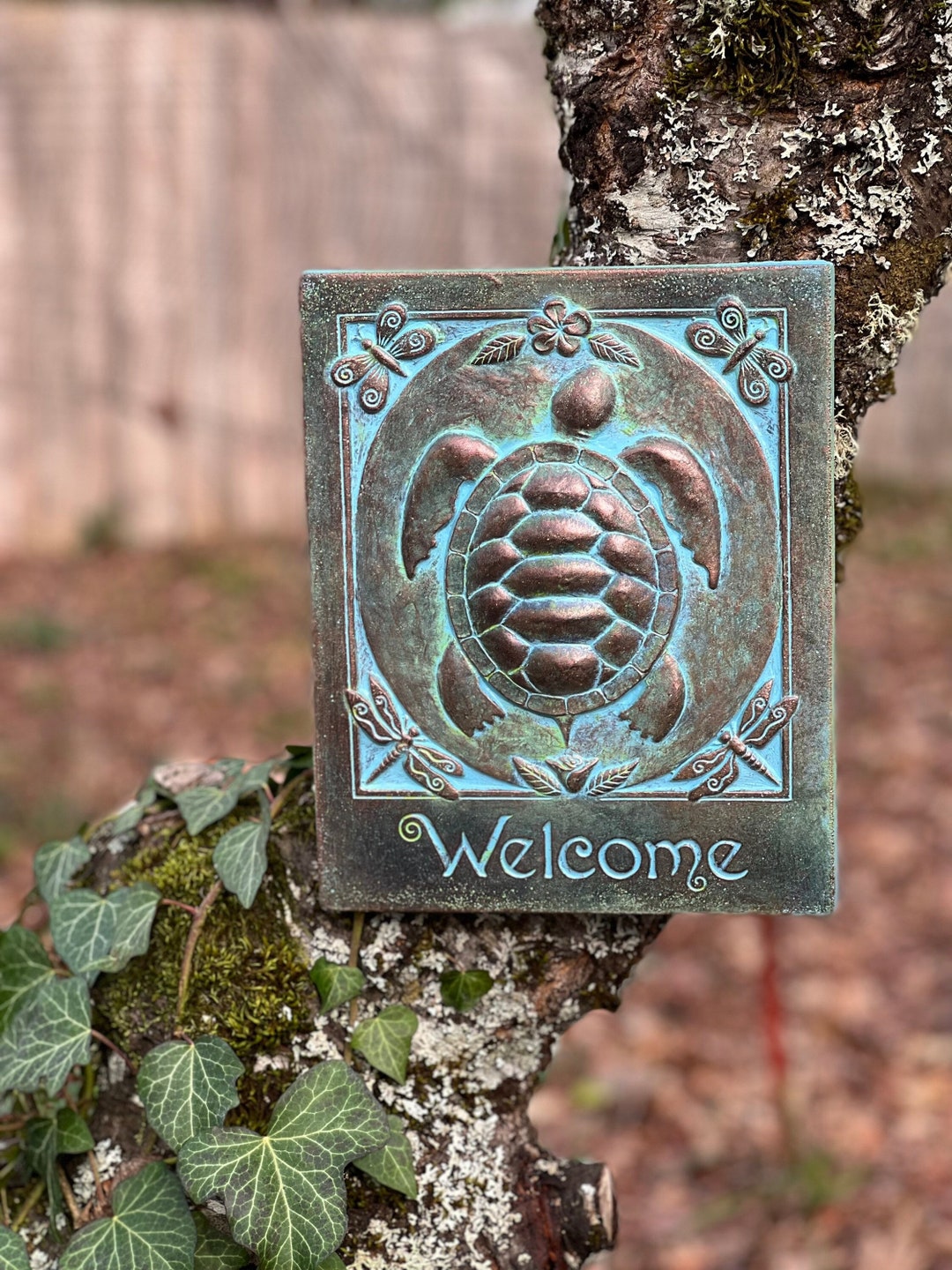 Turtle Welcome Hanging Concrete Garden Plaque - Etsy