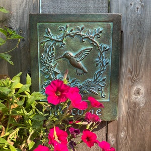 Hummingbird Concrete Welcome Hanging Garden Art - Etsy