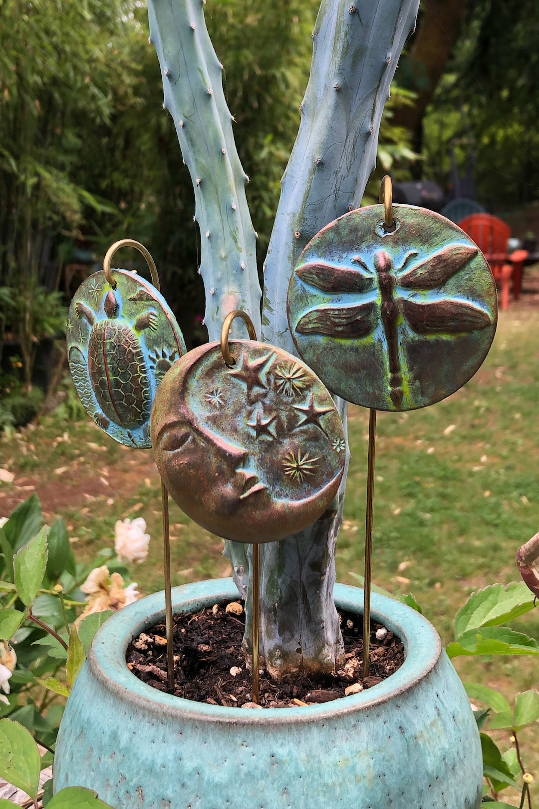 Turtle, Dragonfly, Moon, Terracotta Garden Marker Ornaments - Etsy
