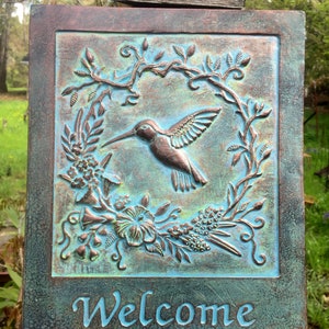 Hummingbird Concrete Welcome Hanging Garden Art - Etsy
