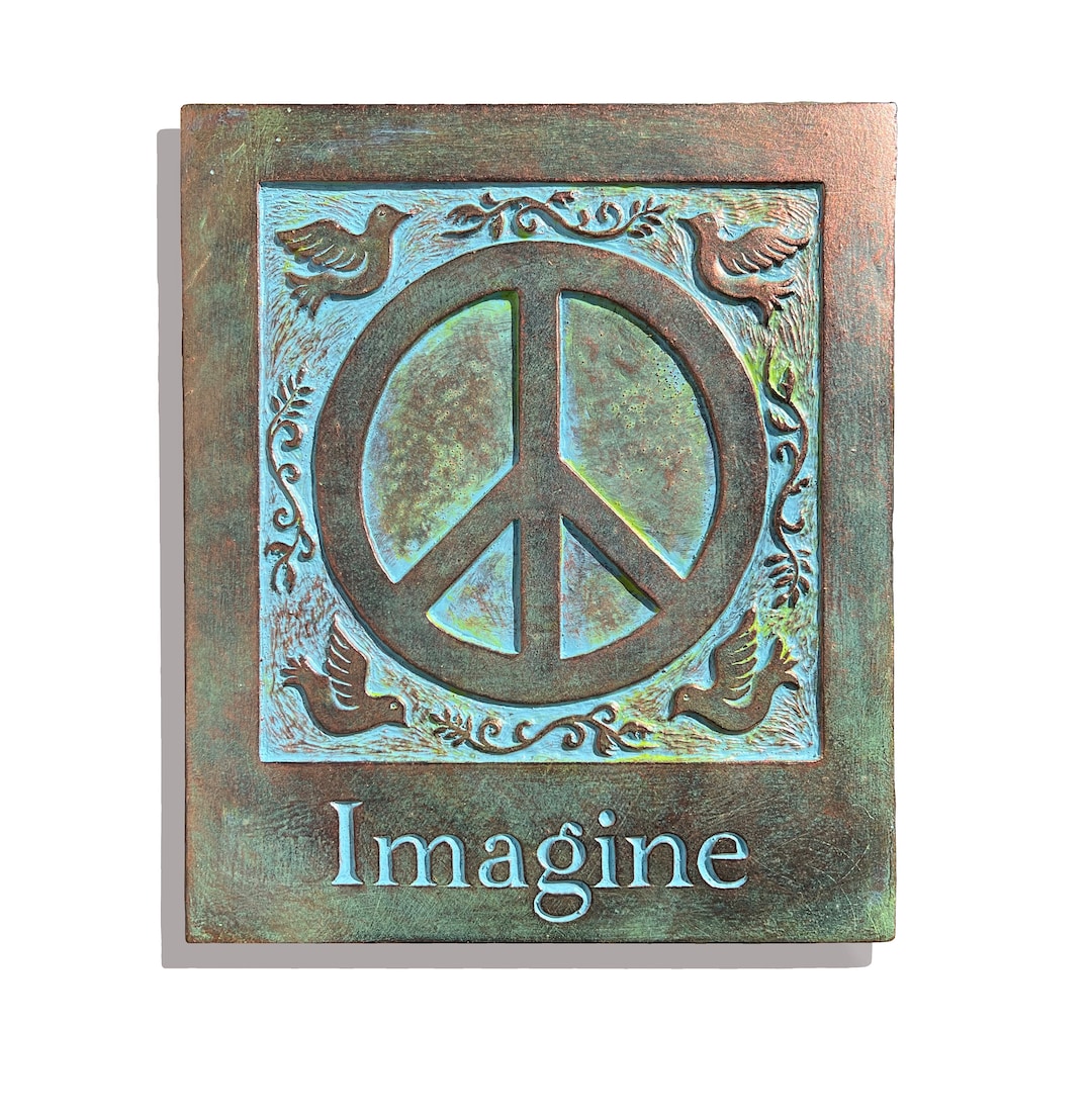 Imagine Peace Sign Concrete Garden Plaque - Etsy