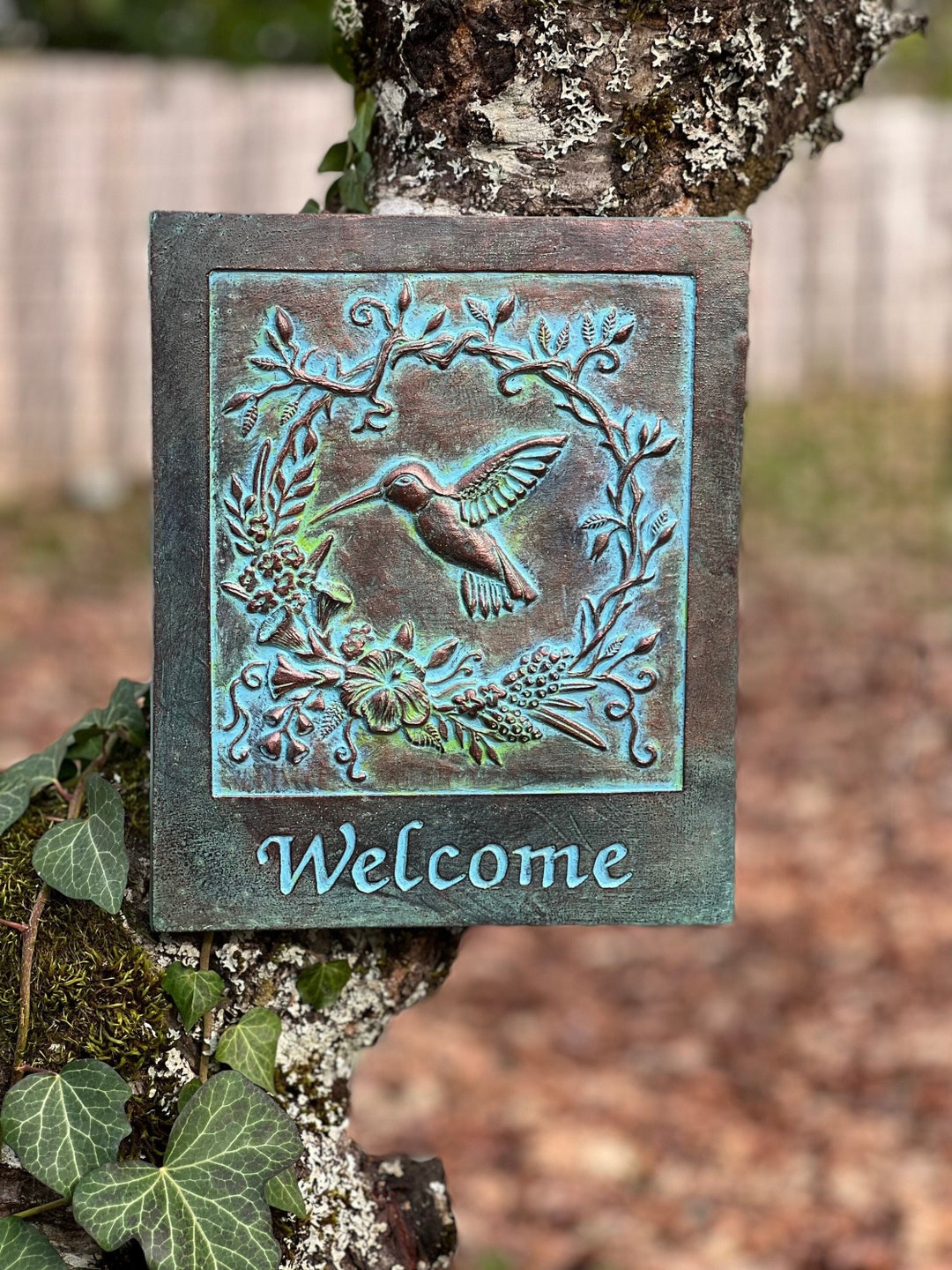Hummingbird Concrete Welcome Hanging Garden Art - Etsy