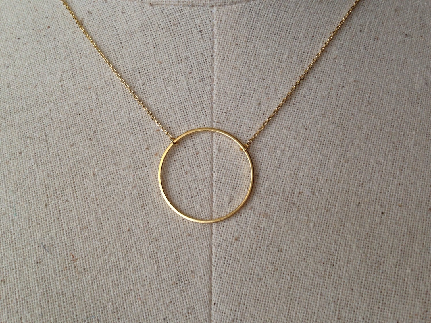 Gold Big Circle Necklace 14k Gold Plated Dainty Necklace - Etsy
